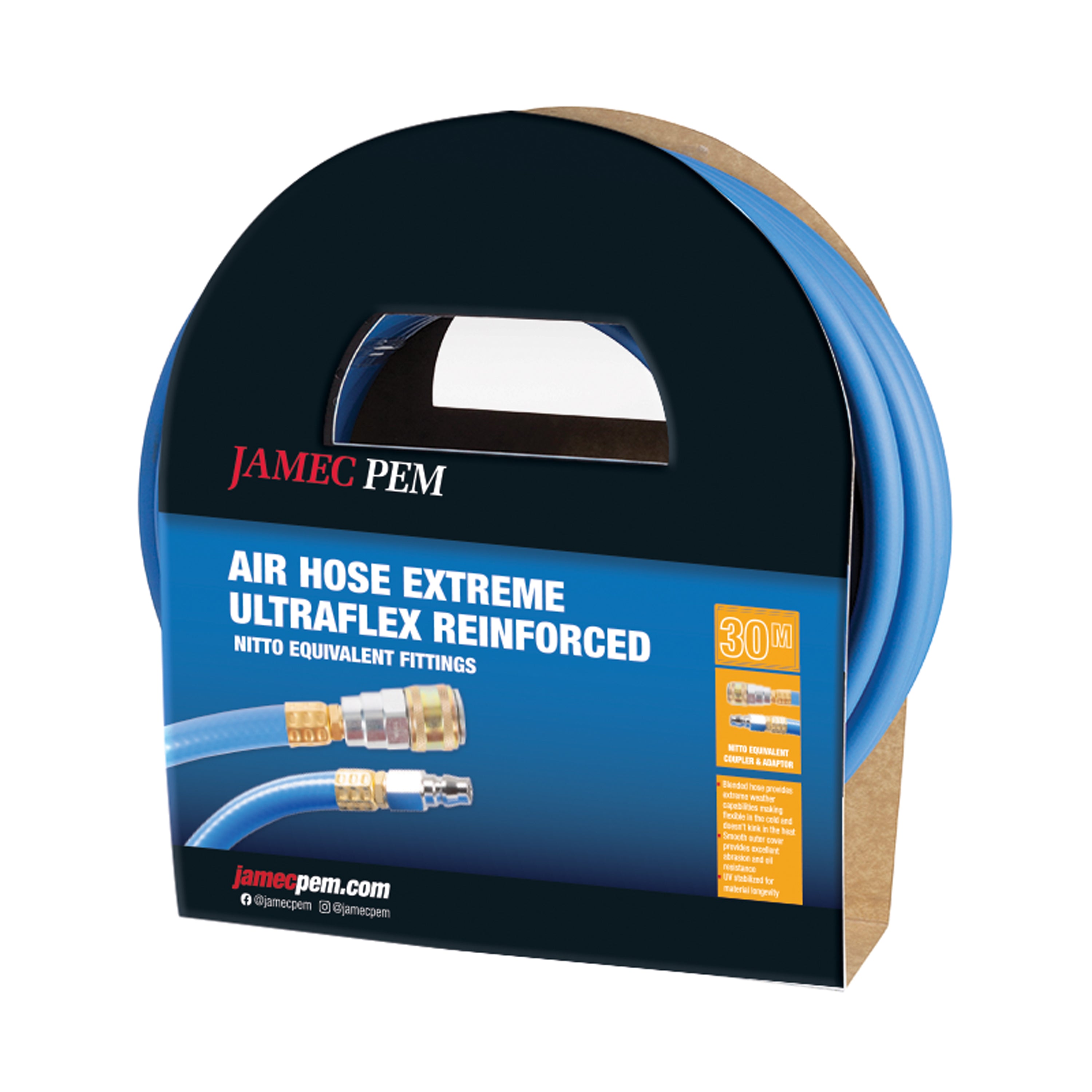 Jamec Pem Extreme Ultraflex Air Hose 3/8 x 30m Nitto Fittings - Hybrid ...